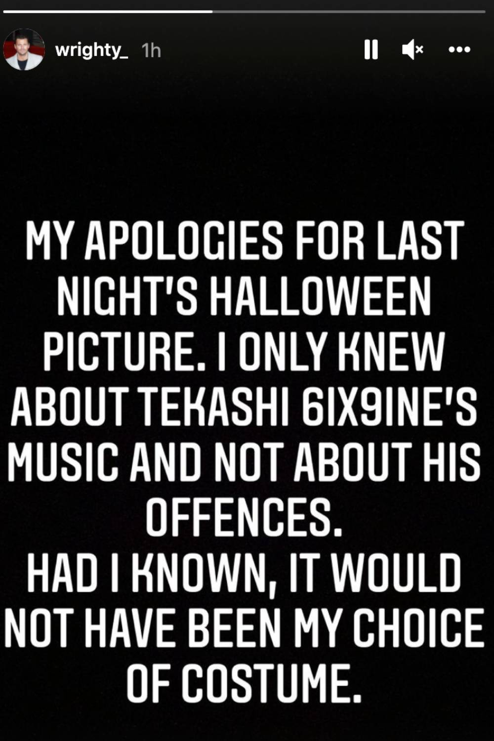 Mark Wright apologises for 6ix9ine Halloween outfit on Instagram