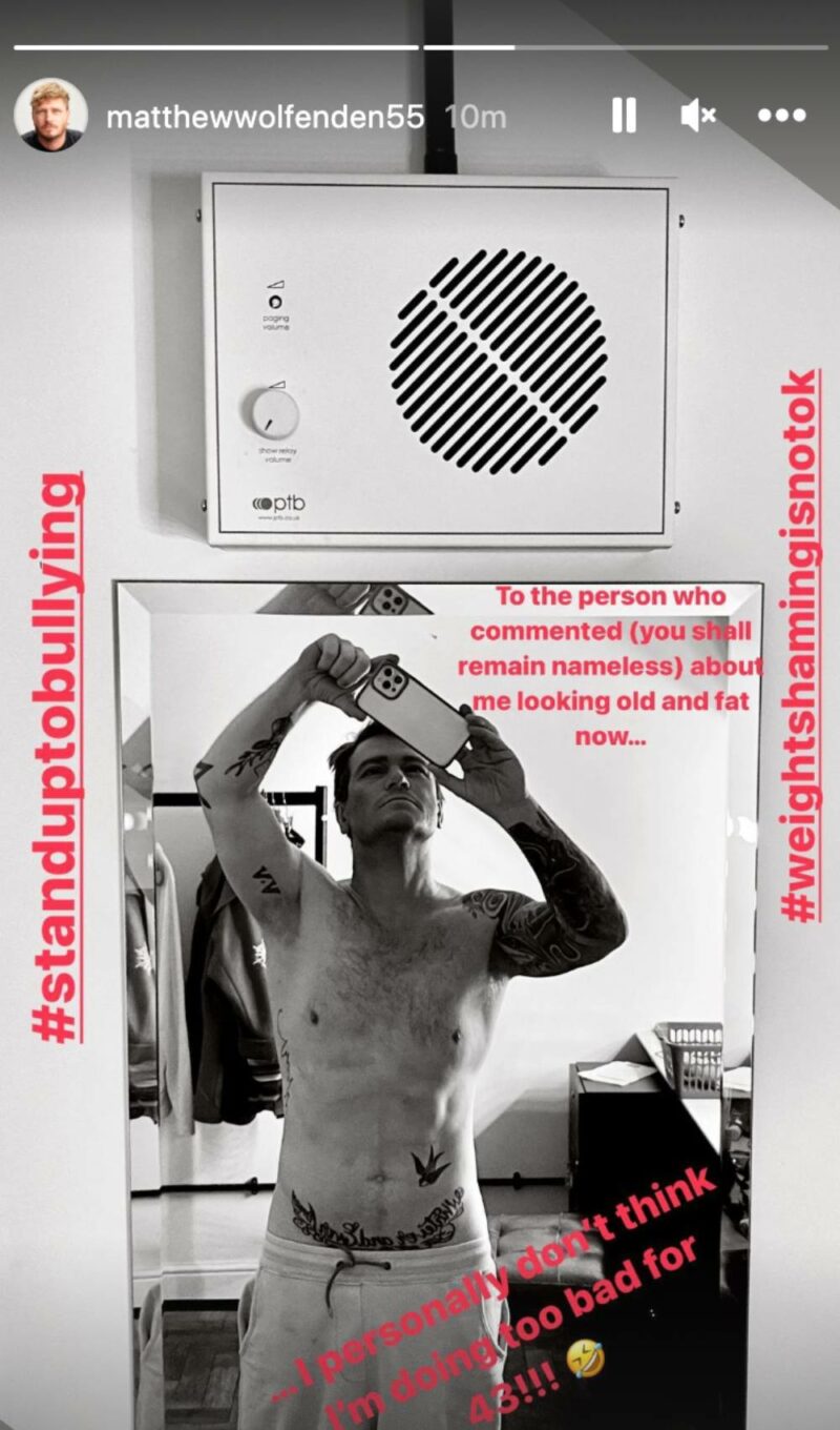 Matthew Wolfenden hits back after he's trolled over weight