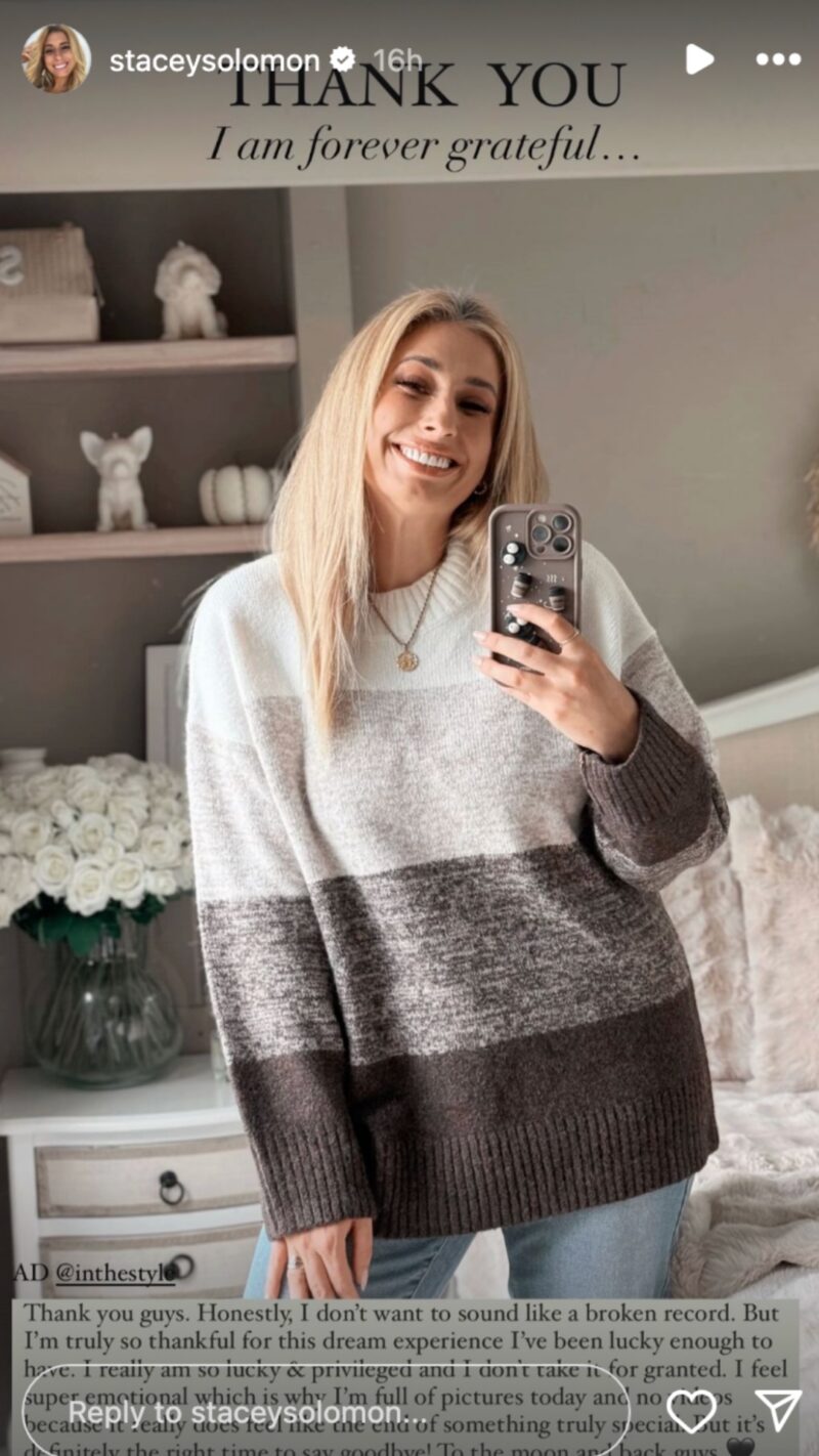 Stacey Solomon admits being 'forever grateful’ in emotional Instagram ...
